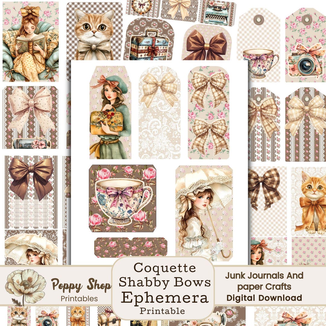 Shabby Bows Ephemera, Coquette Ephemera, Journal Cards, Tags, Labels ...