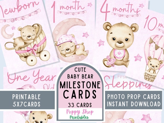 Baby Girl Milestone Cards, Baby Milestone Cards Printable, Monthly ...