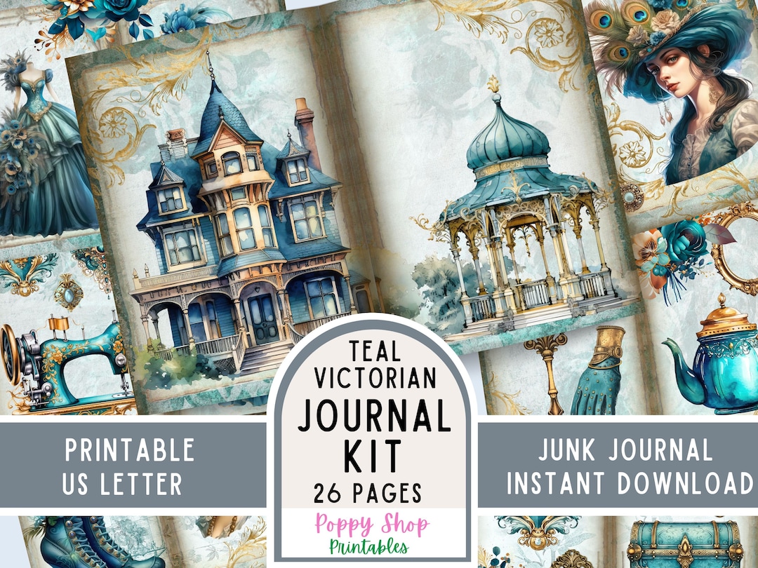 Victorian Junk Journal Kit, Vintage, Teal, Victorian Fashion, Lady ...