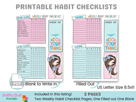Kids Habit Tracker, Printable, Habit Tracker Printable, Habit Checklist ...