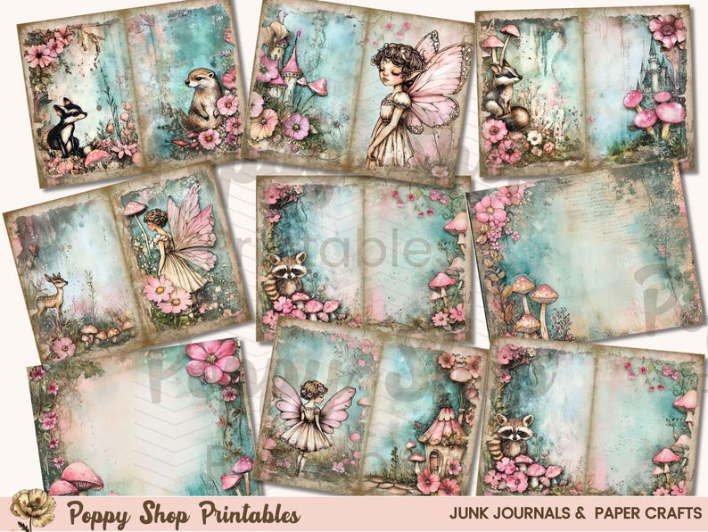 Fairy Junk Journal Pages, Woodland Fairies, Forest Animals Raccoon, Fox ...