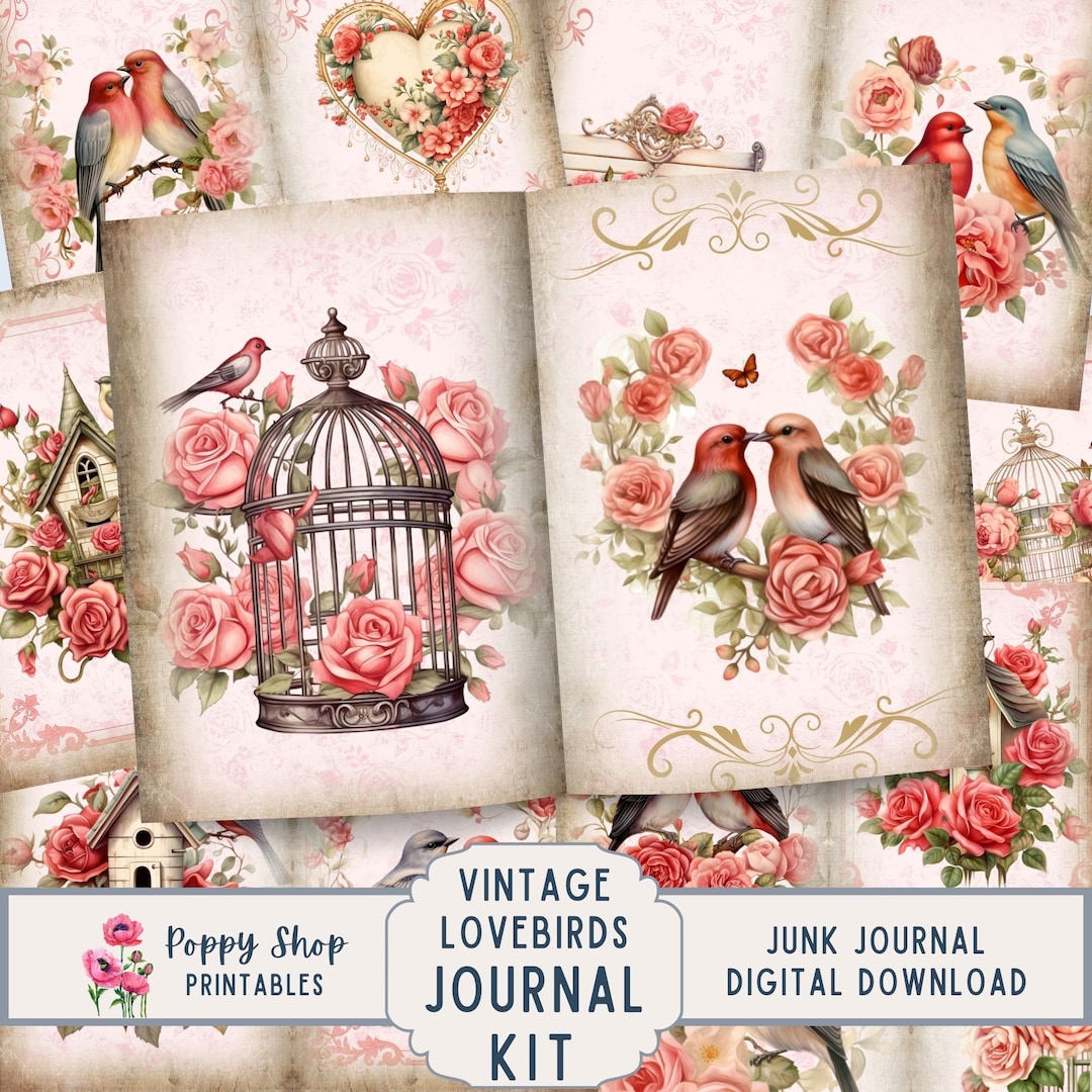 Lovebirds Junk Journal Kit, Vintage, Birds, Romantic, Junk Journal ...