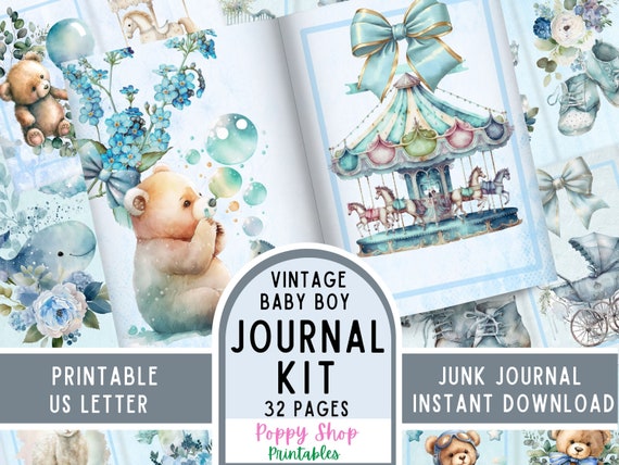 Junk Journal Kit, Baby Boy, Printable, Blue, Boho, Baby Book, Baby ...