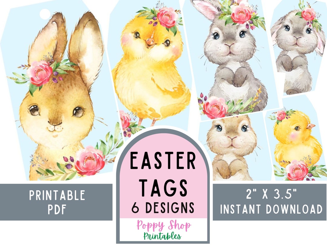 Printable Easter Bunny and Chic Treat Bag Gift Tags, Instant Download ...