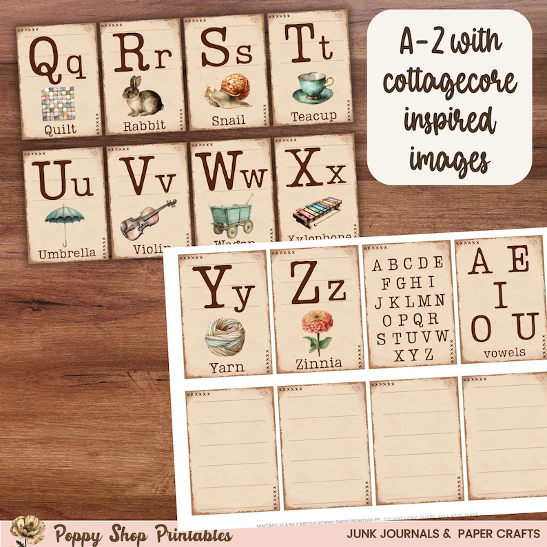 Alphabet Flashcards A–Z, Printable Vintage ABC Cards, Numbers Colors ...