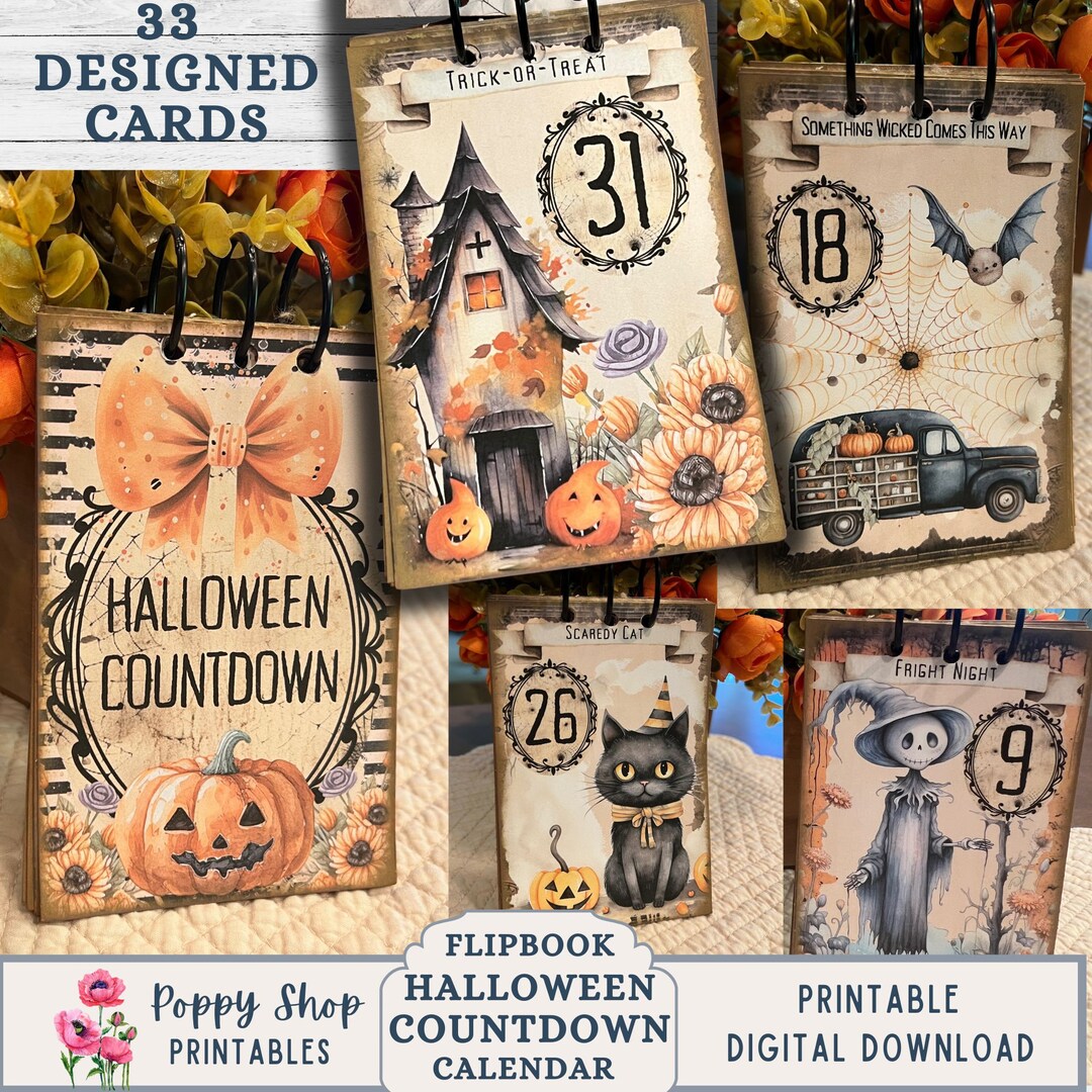 Halloween Countdown Calendar, October Daily Calendar, Desk Calendar ...