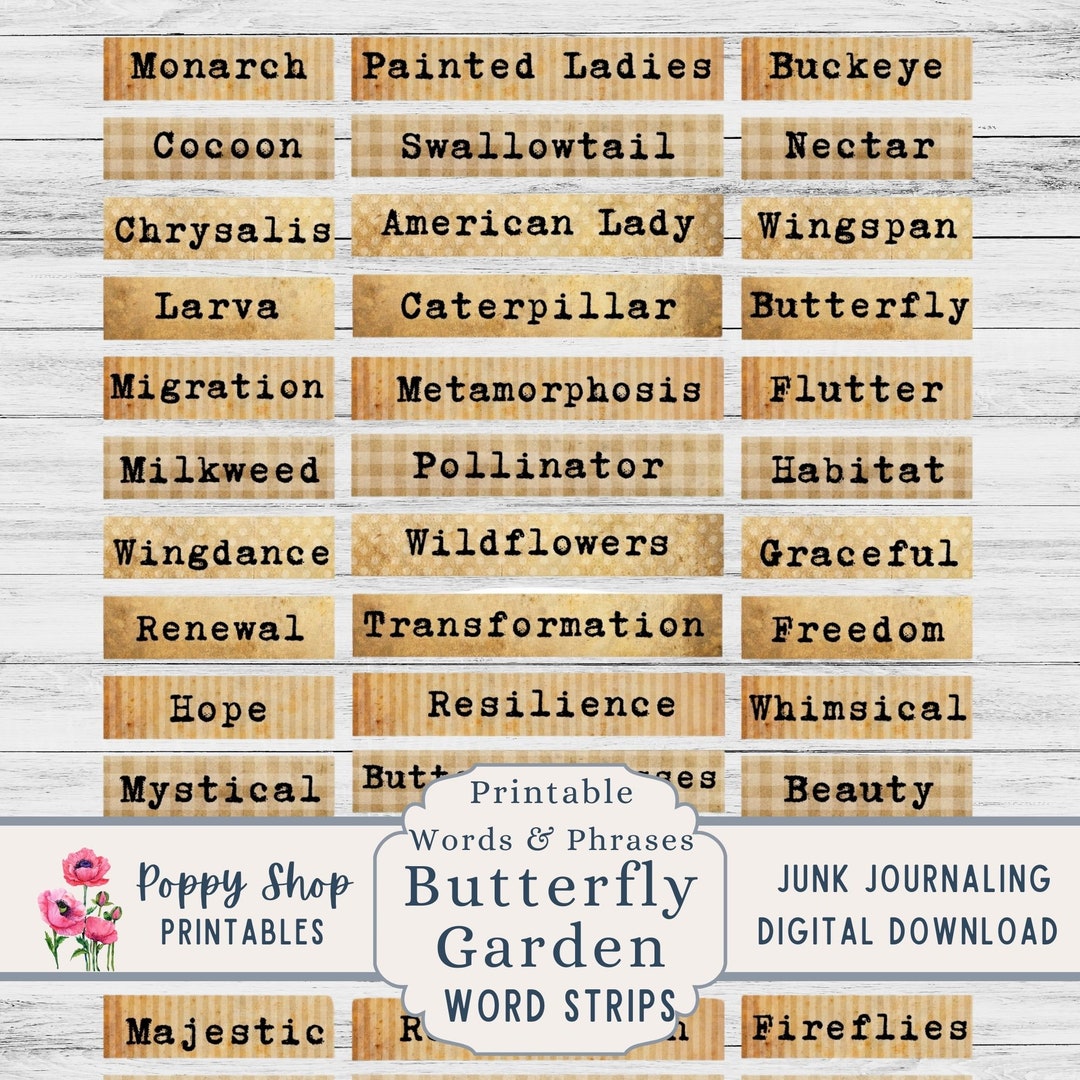 Butterfly, Digital Words, Printable Words, Junk Journaling Words, Junk ...