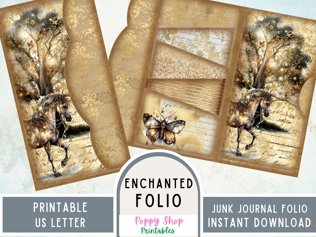 Enchanted, Junk Journal Printable Folio, Folding Pocket Folder, Folio ...