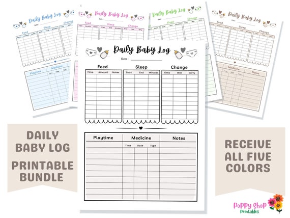 Daily Baby Log, Bundle, Printable Baby Log, Instant Download, Printable ...