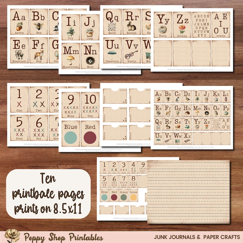 Alphabet Flashcards A–Z, Printable Vintage ABC Cards, Numbers Colors ...