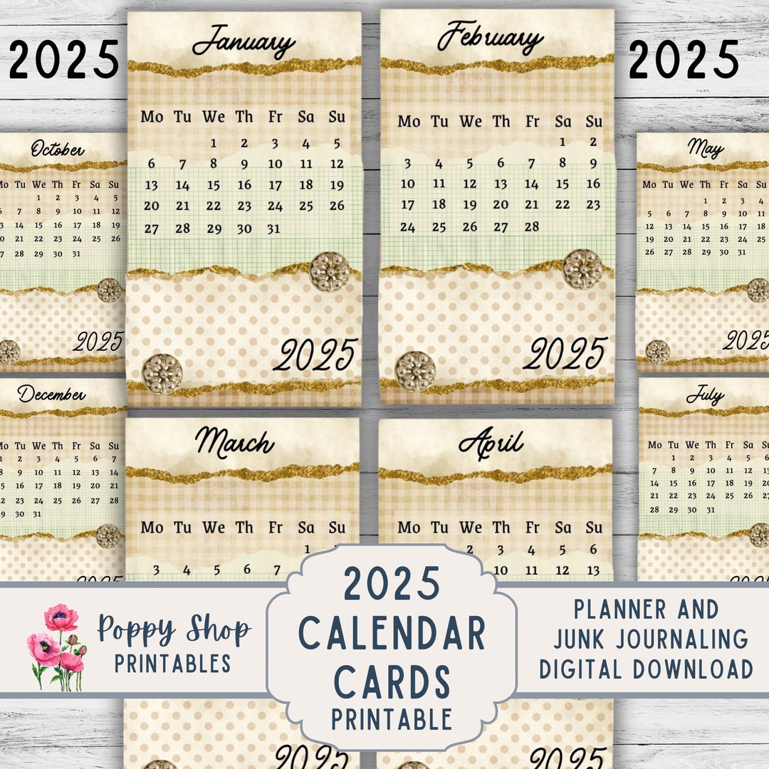 2025 Calendar Cards, Neutral, Monthly Calendar, Bookmark, Printable ...