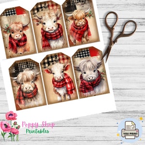 Christmas Highland Cow Gift Tags, Country, Farm, Highland Cow, DIY ...
