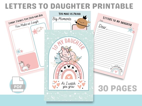 Letters to My Daughter Printable Journal Pages Bundle, Boho Unicorn ...