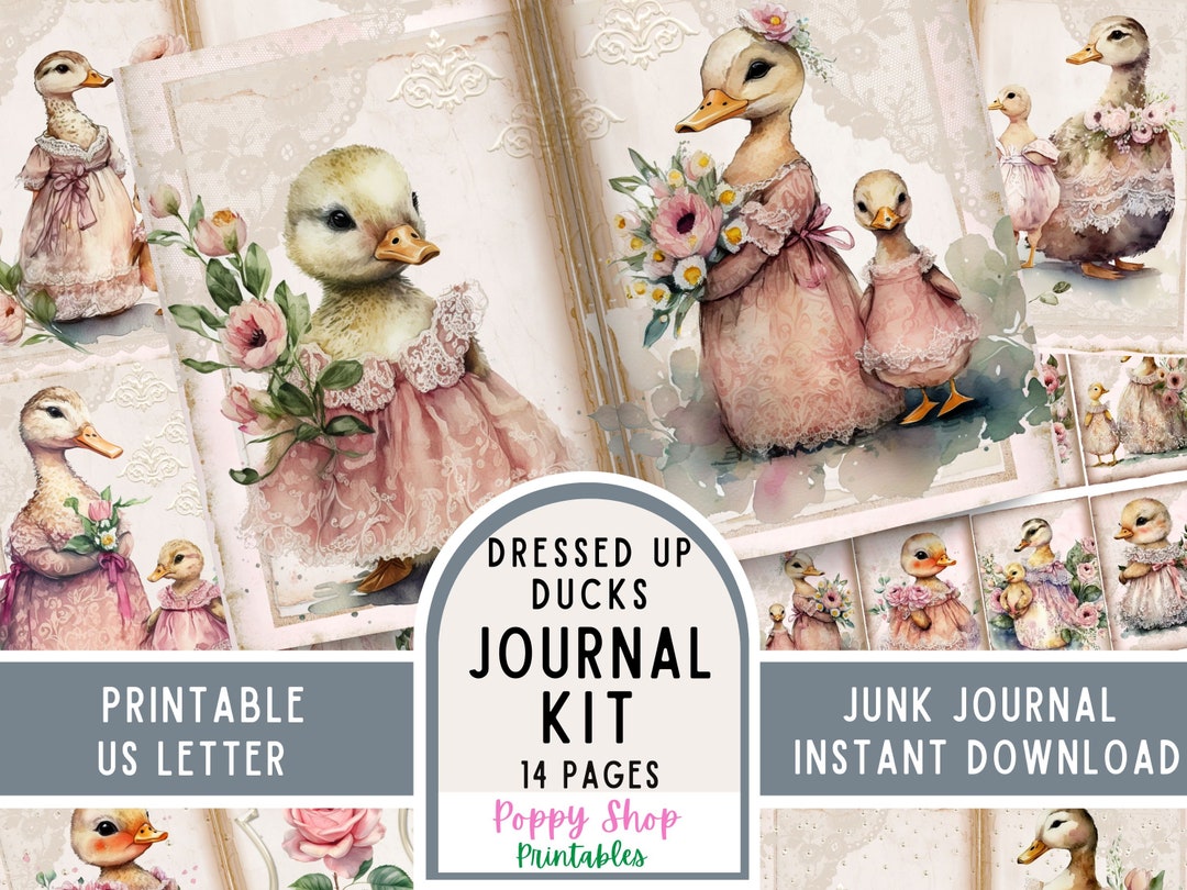 Ducks Junk Journal Kit, Vintage, Ducks in Dresses, Journal Pages, Junk ...