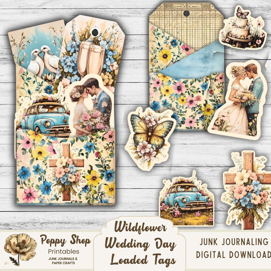 Wedding Loaded Tags, Junk Journal Paper, Wedding Pages, Printable ...