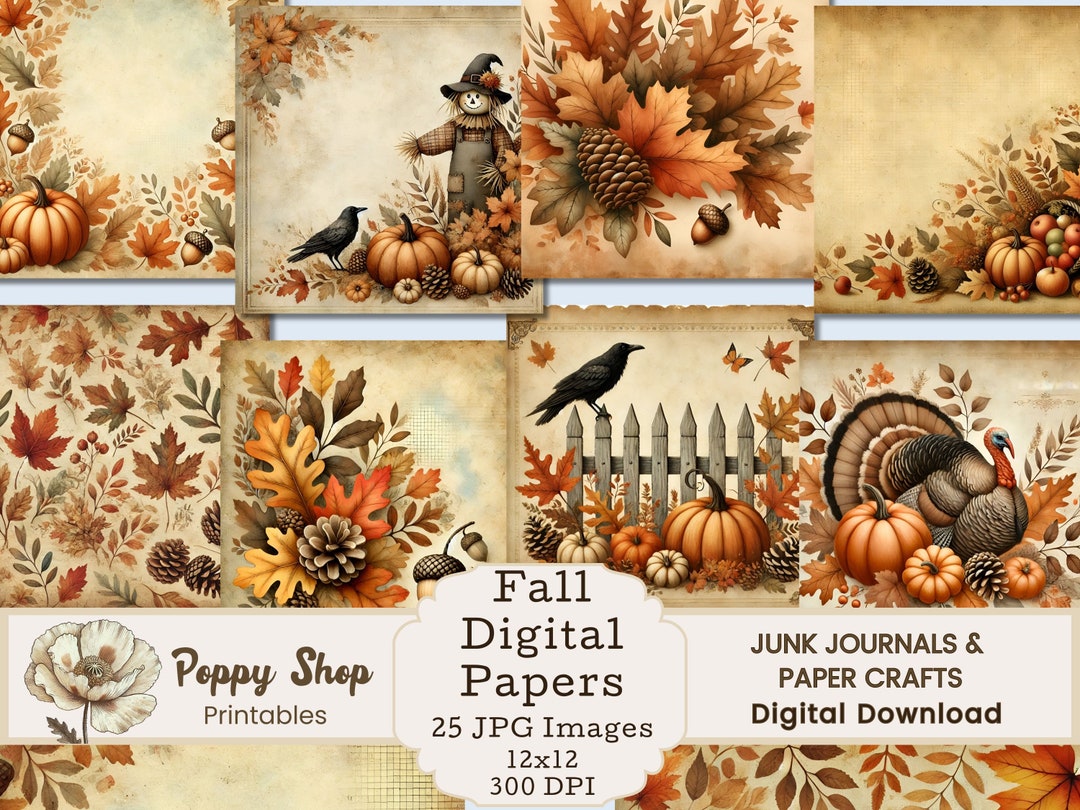 Fall Backgrounds Digital, Autumn Digital Papers, Vintage Fall Papers ...