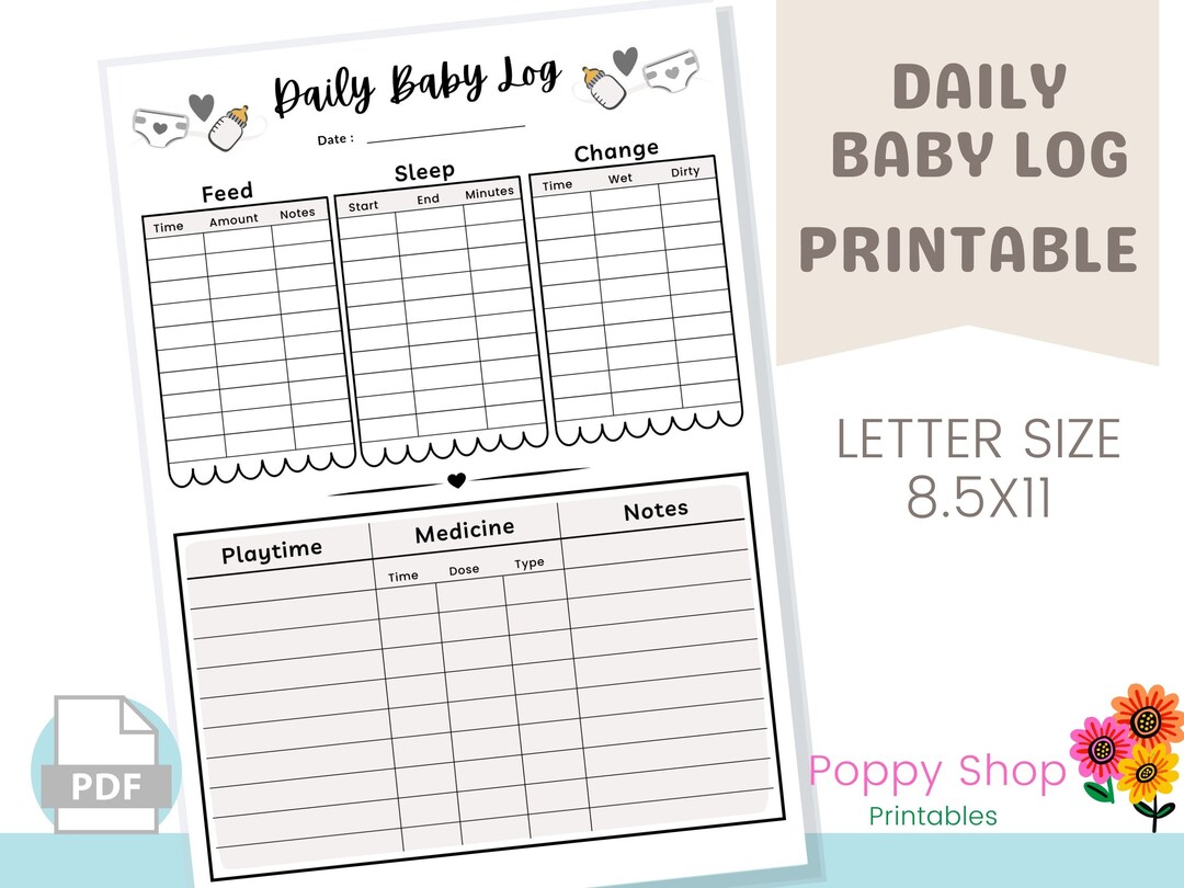 Daily Baby Log, Printable Baby Log, Instant Download, Printable Baby ...