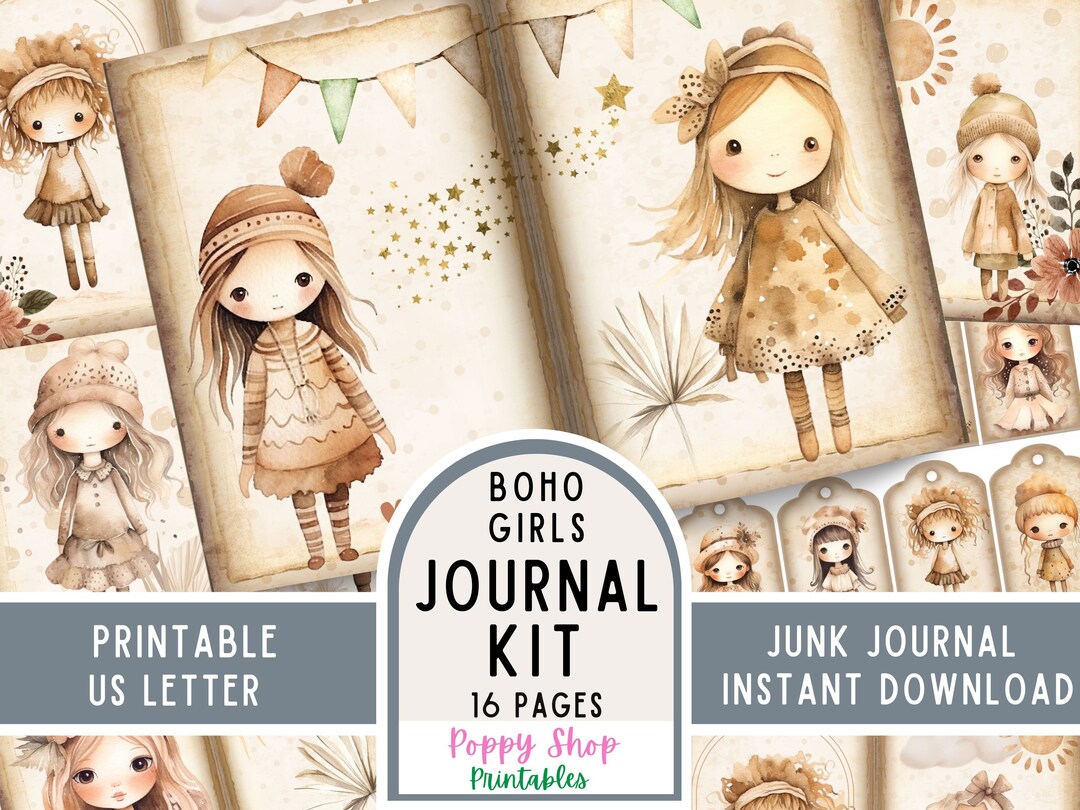 Boho Girls Junk Journal Kit, Vintage, Boho, Bohemian, Journal Pages ...