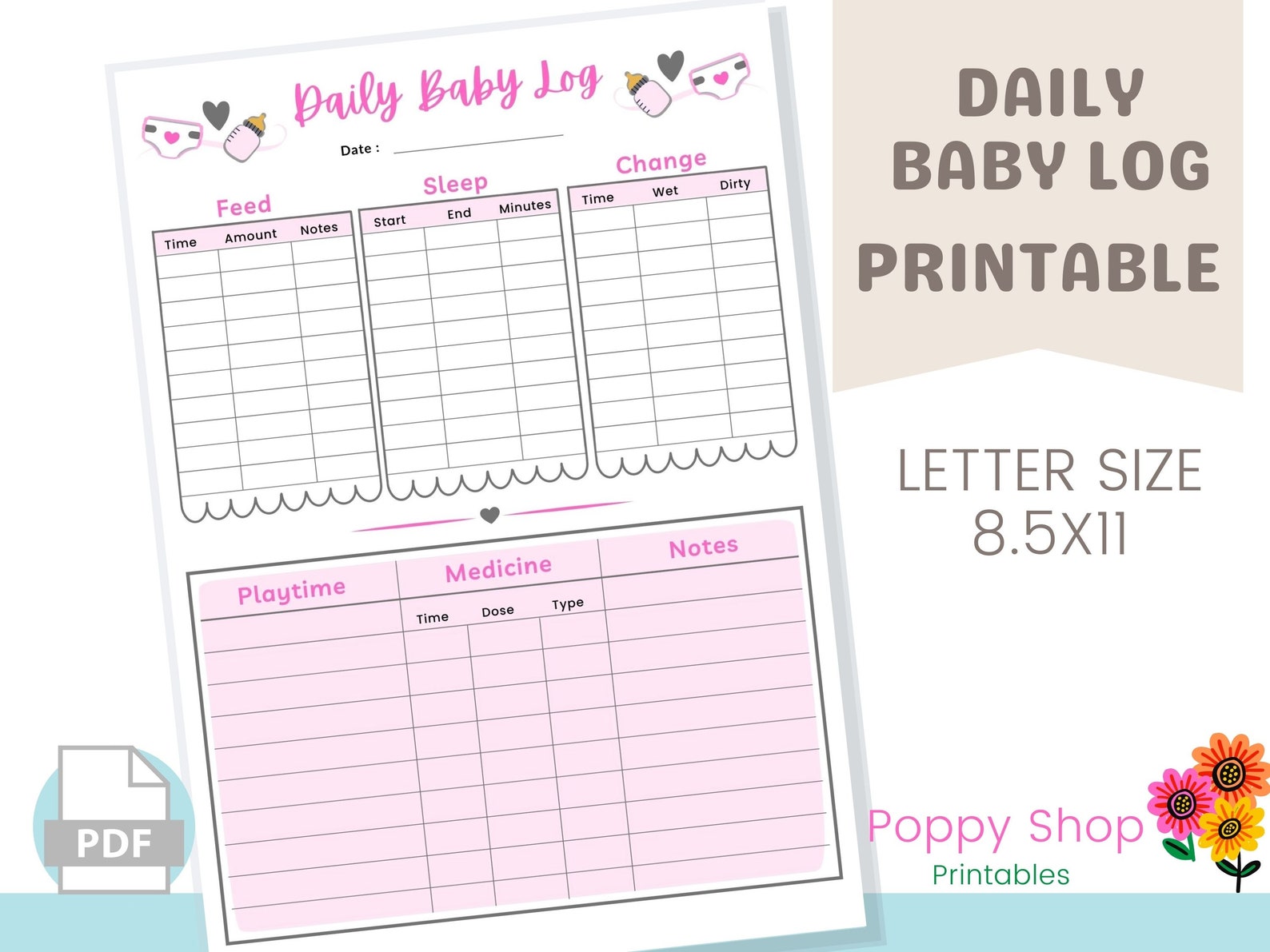 Daily Baby Log Printable Baby Log Pink Boho Baby Printable - Etsy