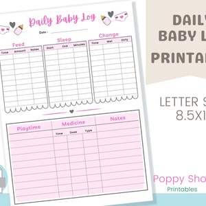 Daily Baby Log, Printable Baby Log, Pink, Boho Baby, Printable Baby ...