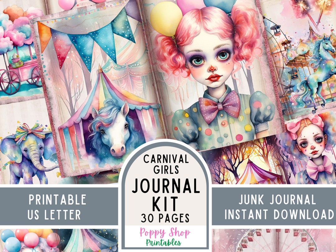 Carnival Junk Journal Kit, Circus, Carnival Girls, Whimsical, Journal ...