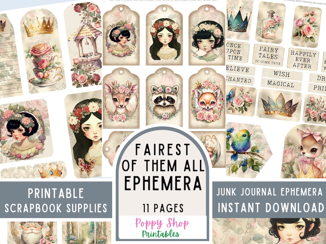 Fairy Tale Ephemera, Princess Ephemera, Junk Journal Ephemera, Kit ...