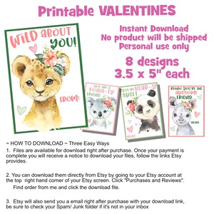 Safari Animal Valentines Day Cards, Animal Valentine, Printable ...