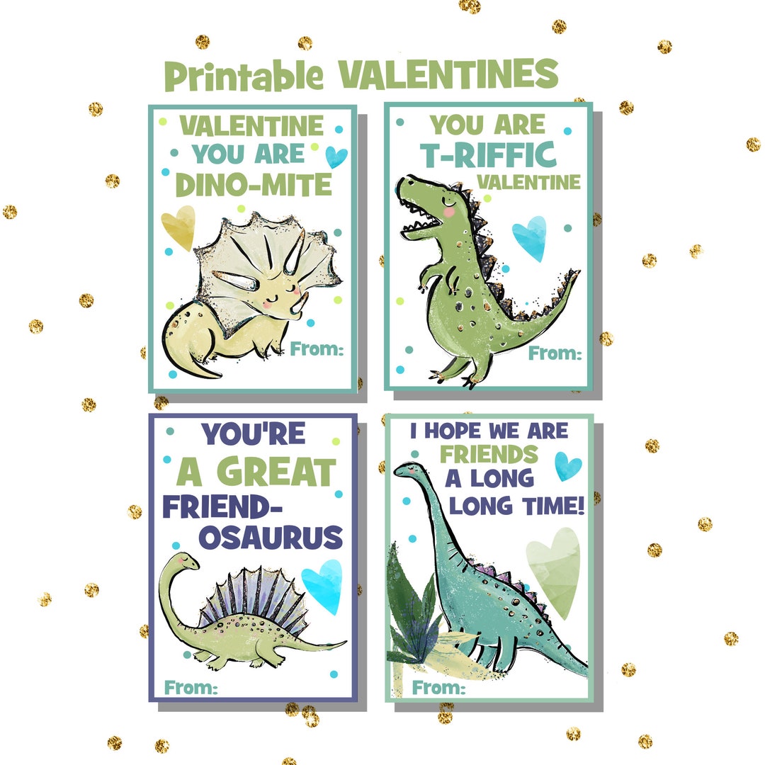 Dinosaur Valentines Day Cards, Printable, Classroom Valentines Cards ...
