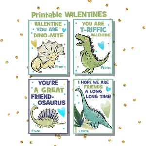 Dinosaur Valentines Day Cards, Printable, Classroom Valentines Cards ...