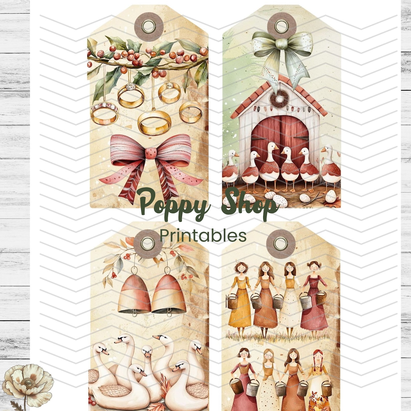 12 Days of Christmas Gift Tags, Boho, Twelve Days of Christmas Tags ...