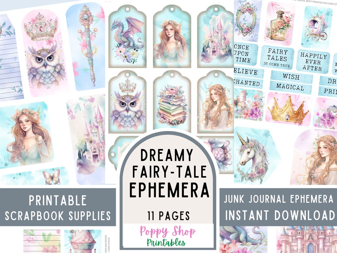Fairy Tale Ephemera, Pastel, Princess Ephemera, Junk Journal Ephemera ...