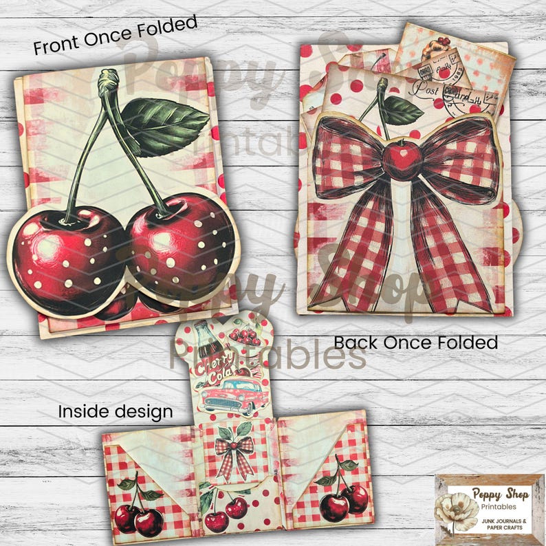 Cherry Folio, Printable Folio Kit, Cherries Junk Journal Folio, Retro ...