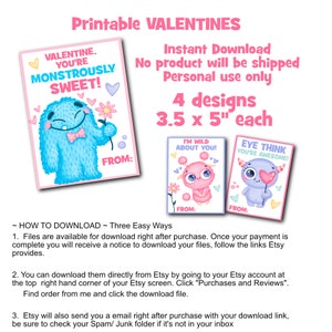 Monster Valentines Day Cards, Printable, Classroom Valentines Cards ...