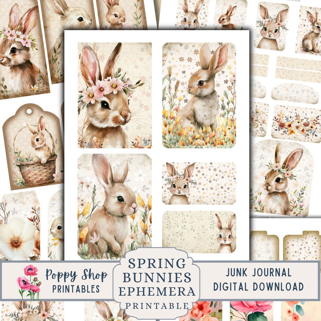 Bunny Rabbit Ephemera, Junk Journal Kit, Spring, Easter, Bunnies ...