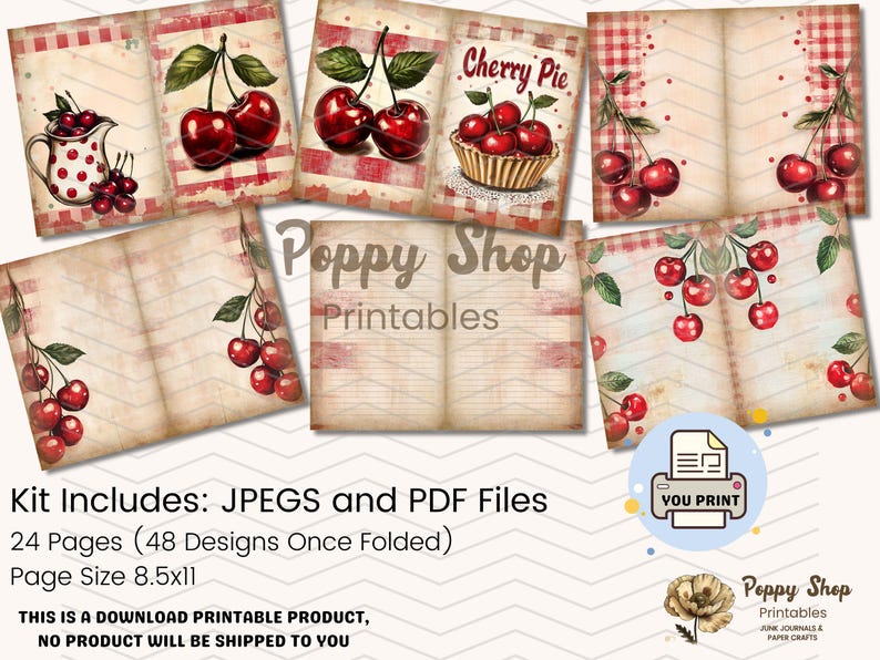 Cherry Junk Journal, Vintage Cherries, Retro, Cherry Journal Pages ...