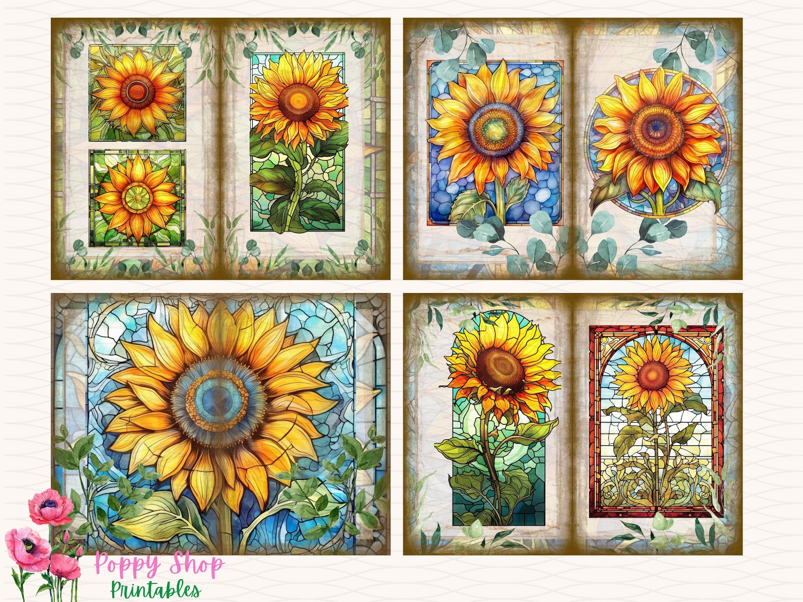 Stained Glass Sunflower Journal Pages, Junk Journal, Printable Pages ...