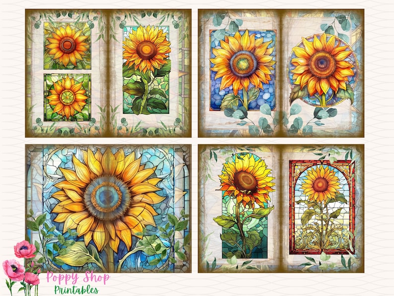 Stained Glass Sunflower Journal Pages, Junk Journal, Printable Pages ...
