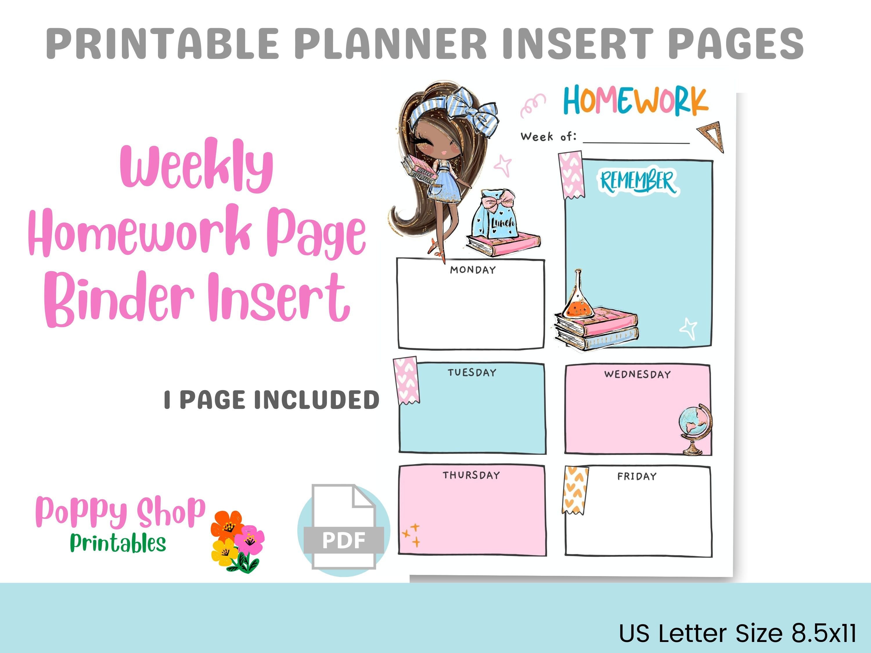 Cute Weekly Homework Calendar Template