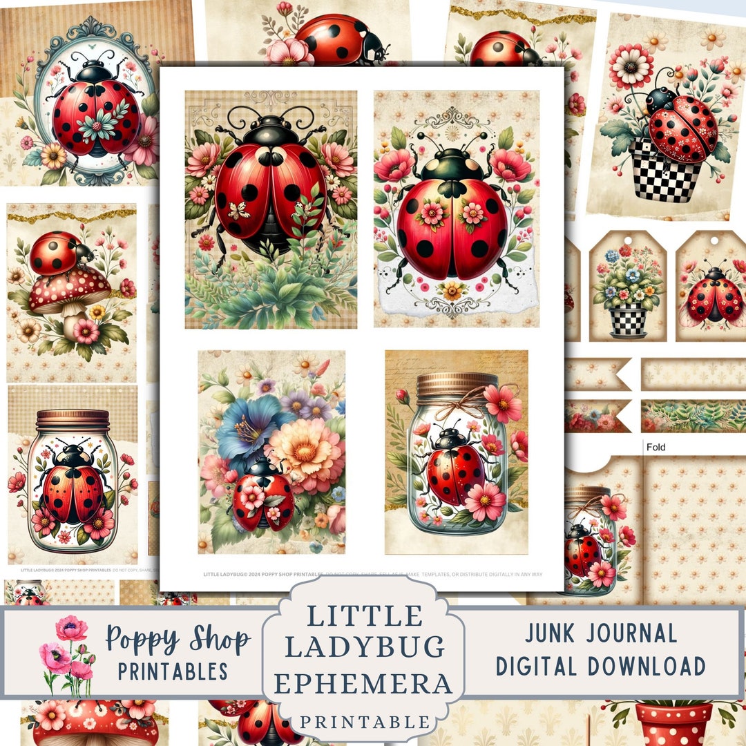 Ladybug Ephemera, Ladybug Junk Journal, Kit, Floral, Garden, Ephemera ...