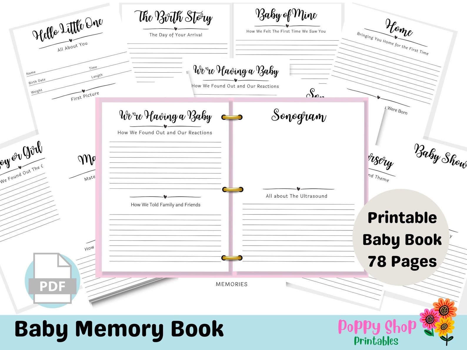 Baby Book, Printable Baby Book, Baby Milestone, Baby's First Year, Baby ...