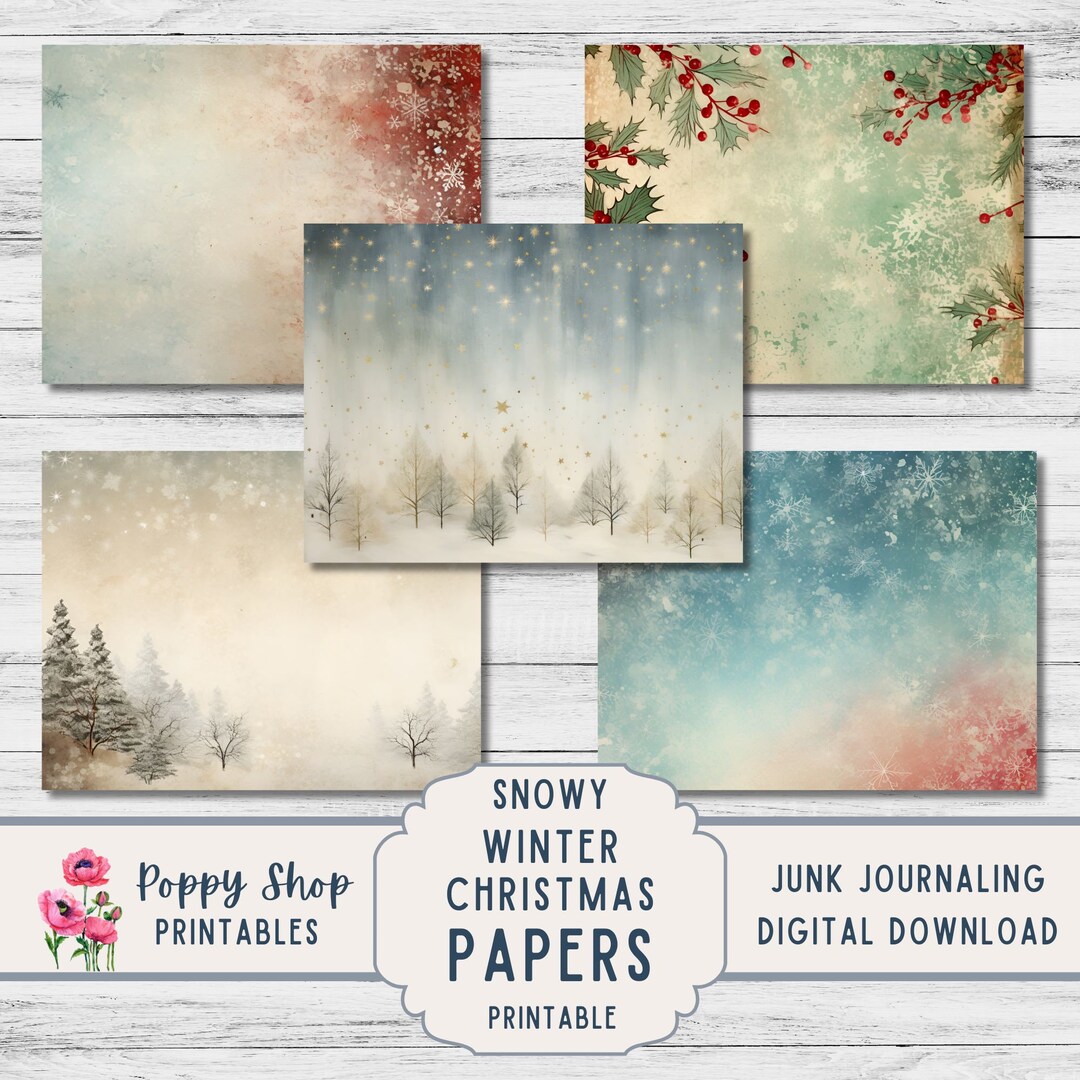 Snowy Christmas Paper, Junk Journal, Winter Paper, Winter Background ...