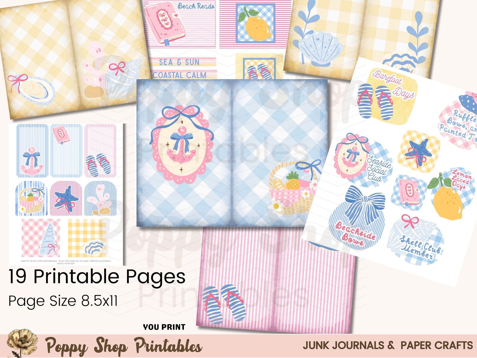 Preppy Beach Coquette Journaling Kit, Printable Beach Ephemera & Pages ...