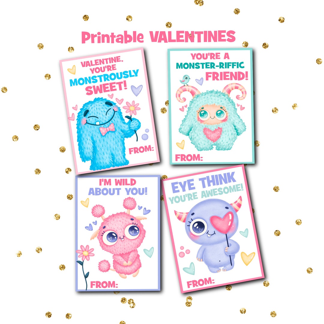 Monster Valentines Day Cards, Printable, Classroom Valentines Cards ...