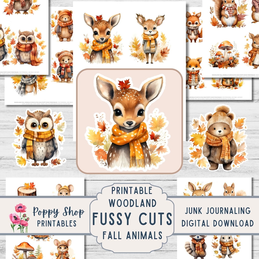 Fall Woodland Animal Fussy Cuts, Printable, Autum Fussy Cuts, Animal ...