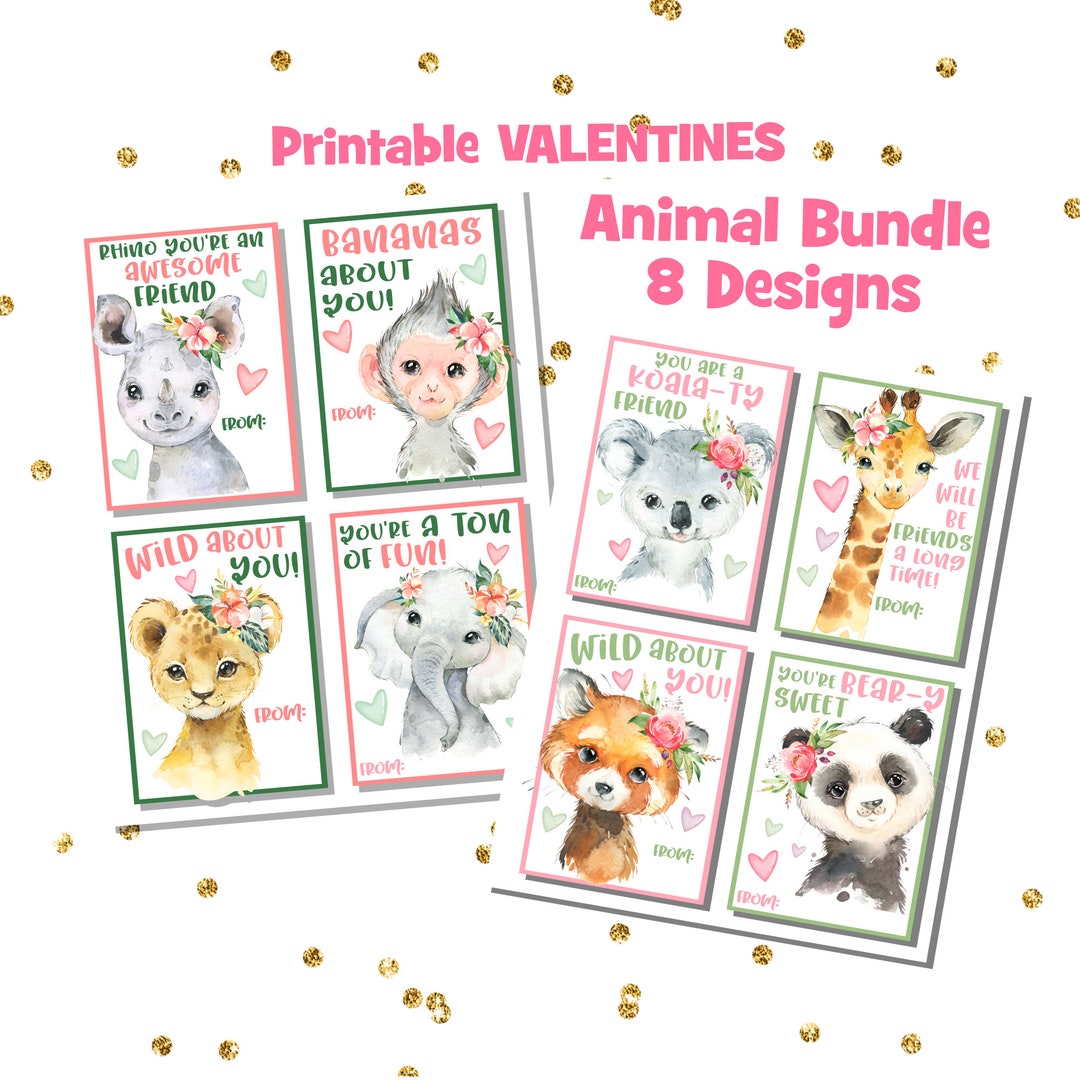 Safari Animal Valentines Day Cards, Animal, Bundle, Valentine ...