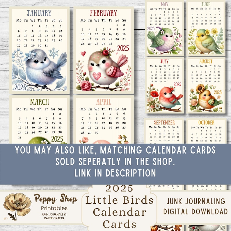 Shabby Birds Printable Planner Kit, Monthly Printable Planner, Month ...