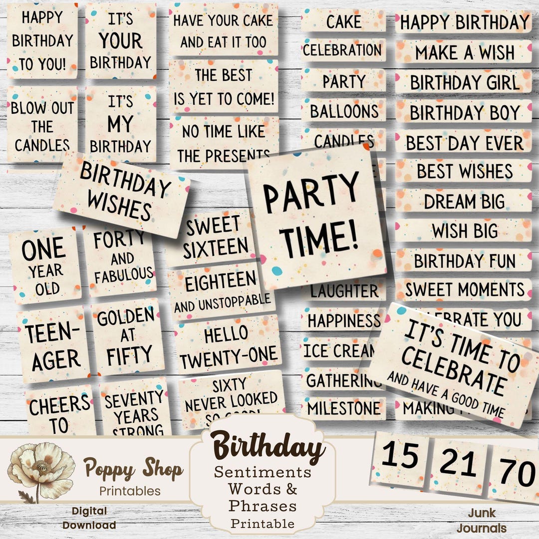 Birthday Junk Journal Words, Birthday Sentiments, Birthday Words ...