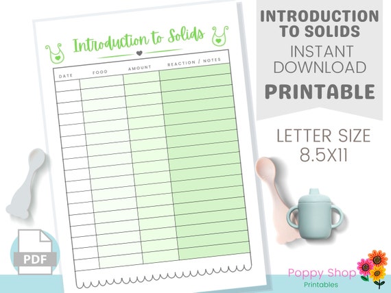 Baby Food Tracker, Printable, Baby Food Log, First Foods, Solid Foods ...