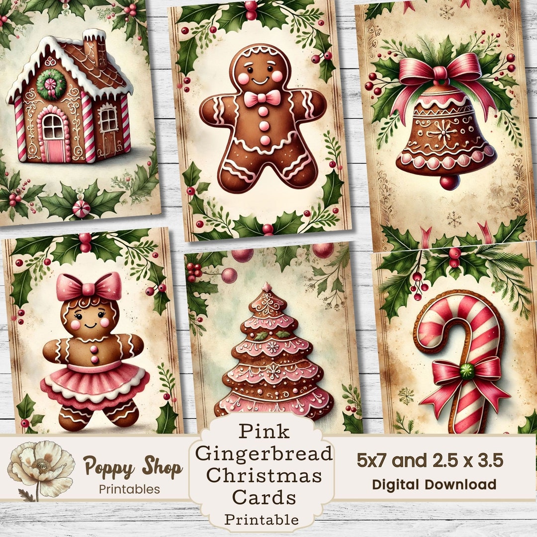 Gingerbread Christmas Cards, Pink Gingerbread Christmas, Christmas ...