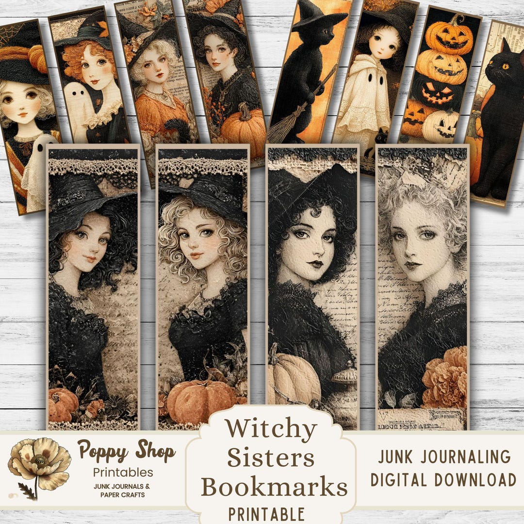 Witchy Printable Bookmarks, Halloween Bookmarks With Ghosts, Cats ...